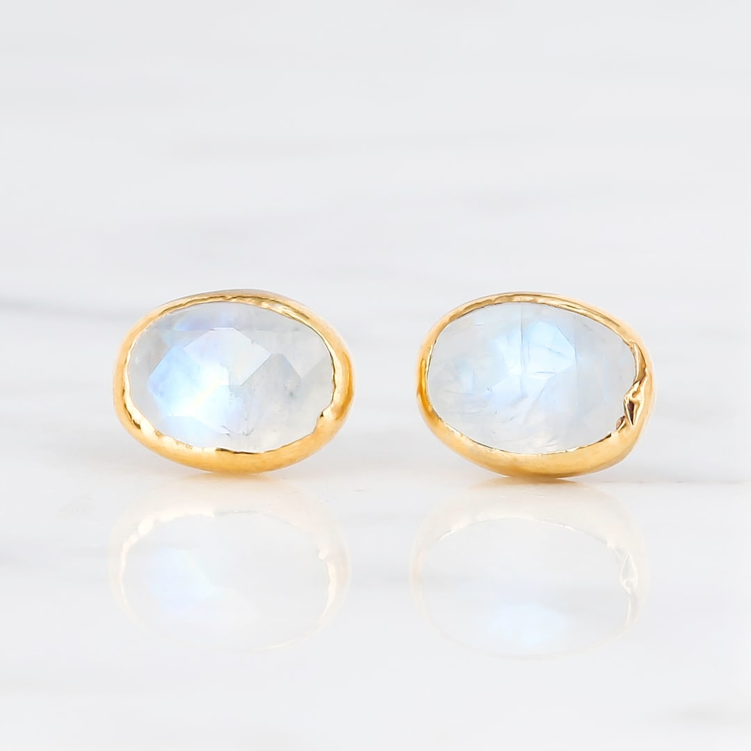 Raw Moonstone Earrings • Rainbow Moonstone Studs • June Birthstone ...
