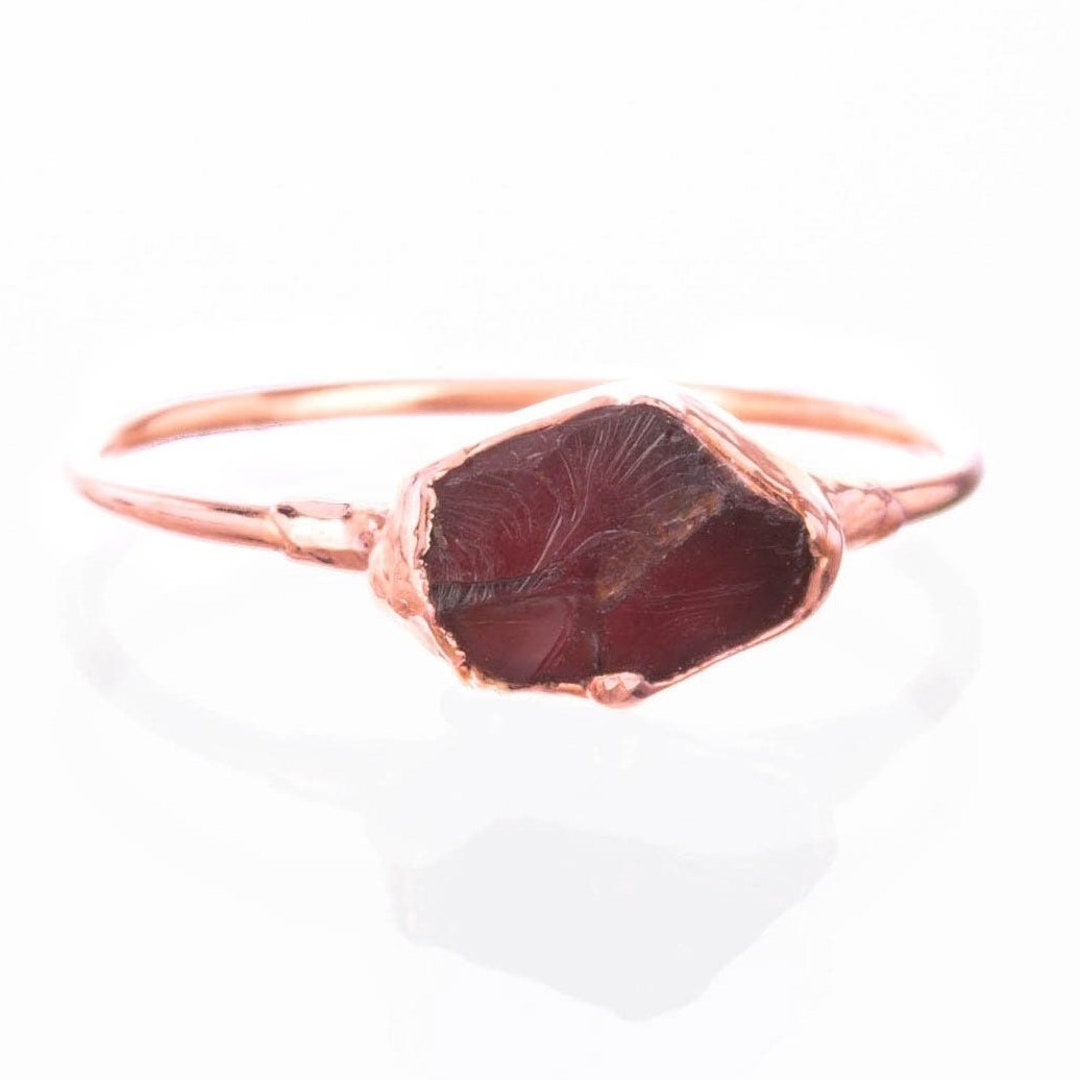 Raw Garnet Ring, Rose Gold Ring, Raw Crystal Ring, Raw Stone Ring, January Birthstone Ring ...