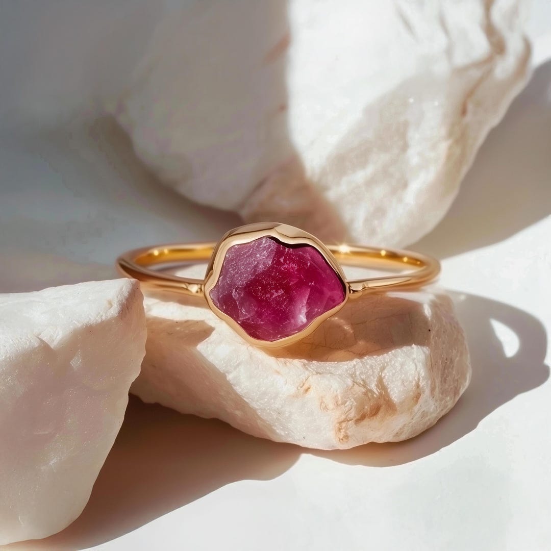Raw Ruby 24k Gold Filled Ring - July Birthstone Jewelry - Etsy