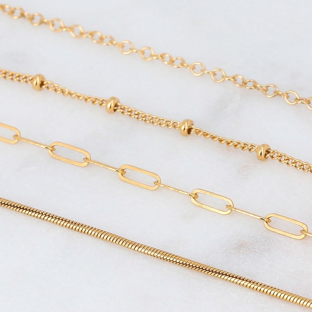 14k Layering Chains, Gold Filled Necklace, Paperclip, Cable, Snake, or ...