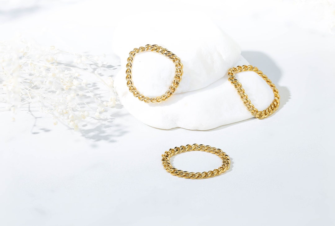 14k Gold Filled Cuban Link Ring: Handmade Curb Chain Stacking Ring - Etsy