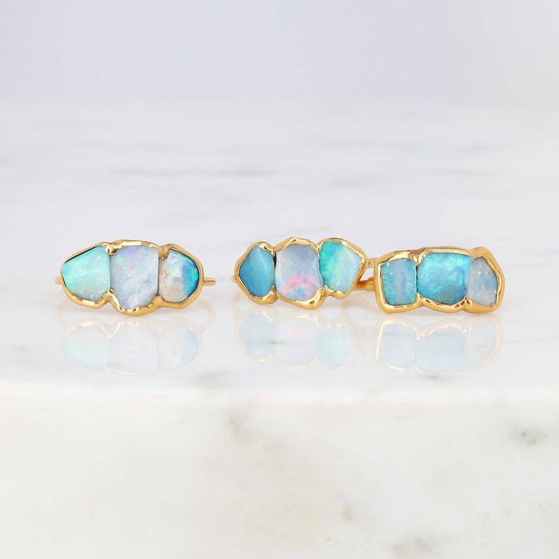 Raw Triple Australian Opal Ring • 24k Gold Filled Stacking Ring - Etsy