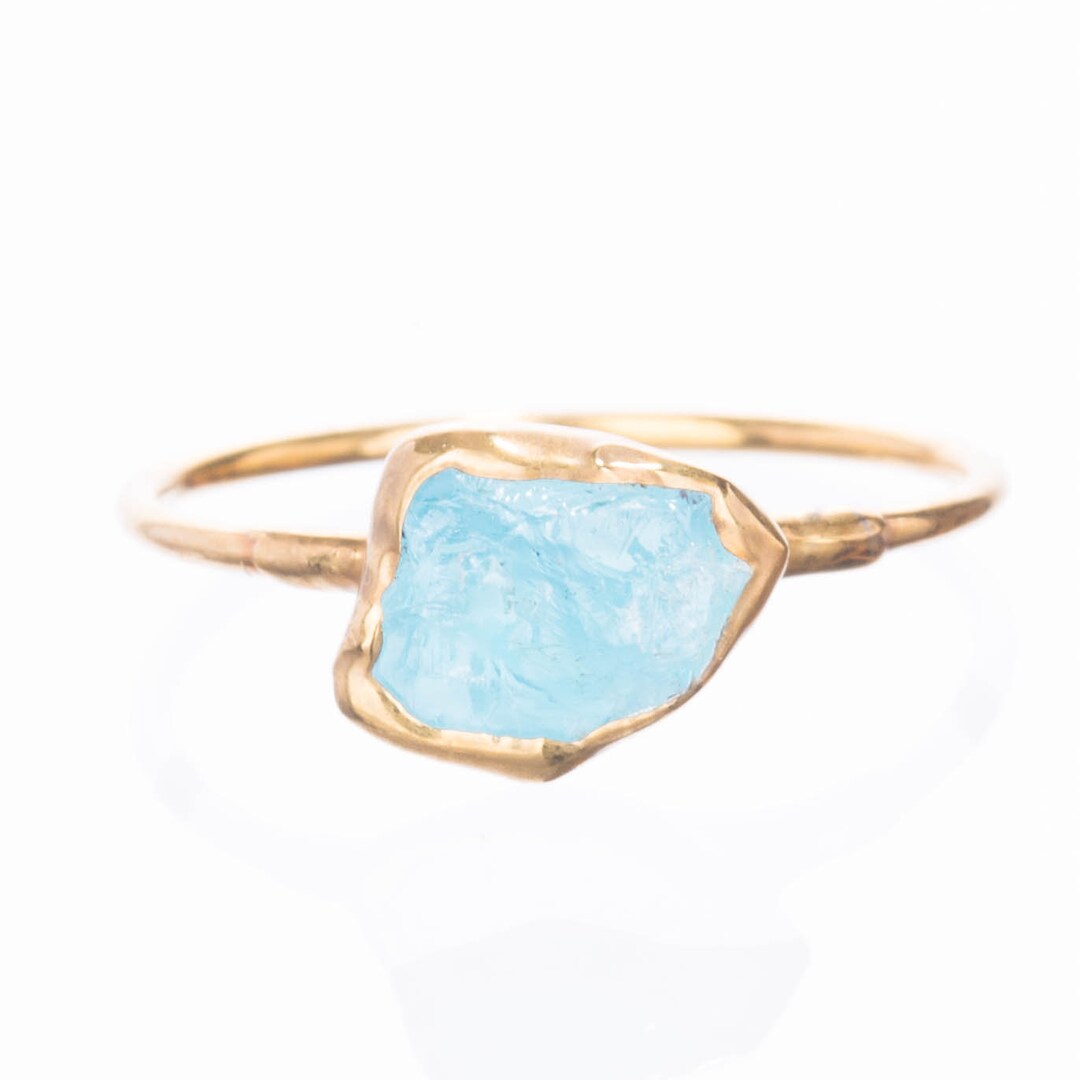 New Aquamarine Ring Raw Crystal Rings for Women Fall Jewelry Blue Boho ...