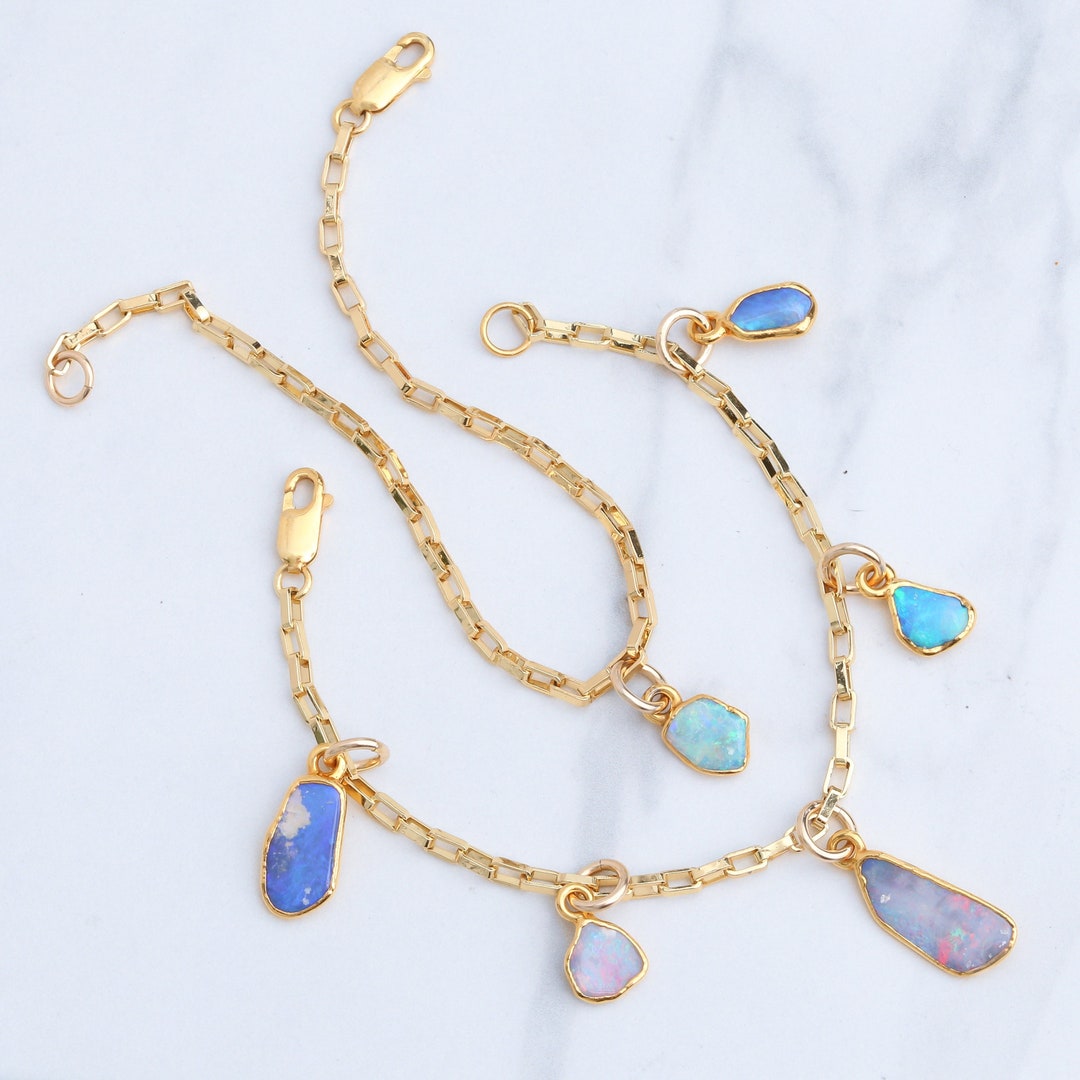 Opal Charm Bracelet • Australian Fire Opal • Gold Filled Statement ...