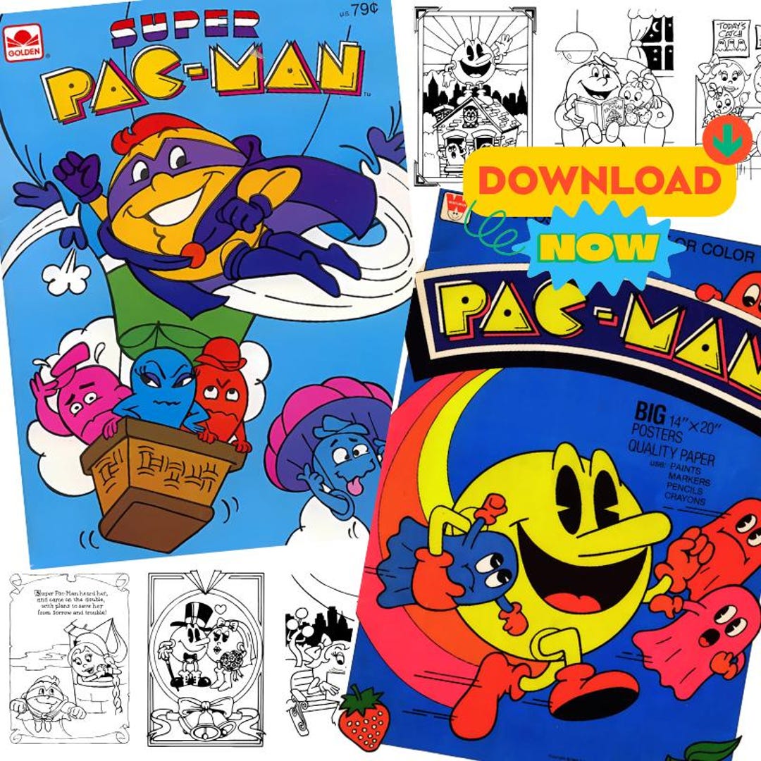 Vintage 1980s Super Pacman Colouring Book X 2 - PDF Instant Digital ...