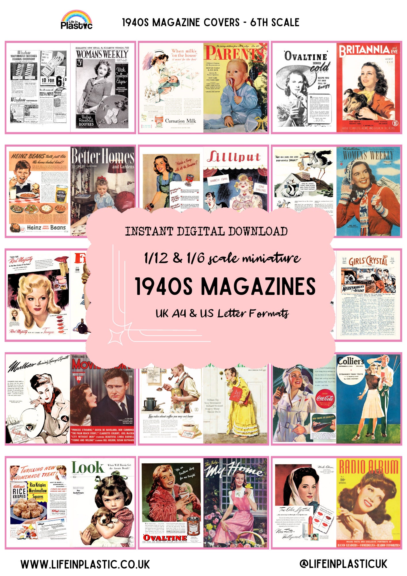 1940s Miniature Magazine Covers - 12th + 6th Scale for Dollhouse ...