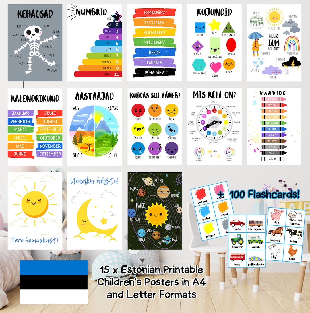 Estonian Eesti Keel Language Printable Educational Classroom / Nursery ...