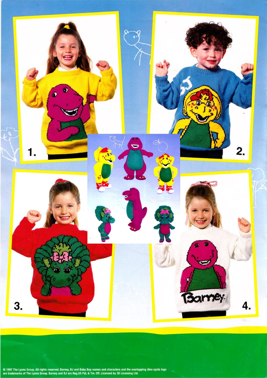 Vintage Barney the Dinosaur Sweater and Soft Toys Knitting Pattern ...