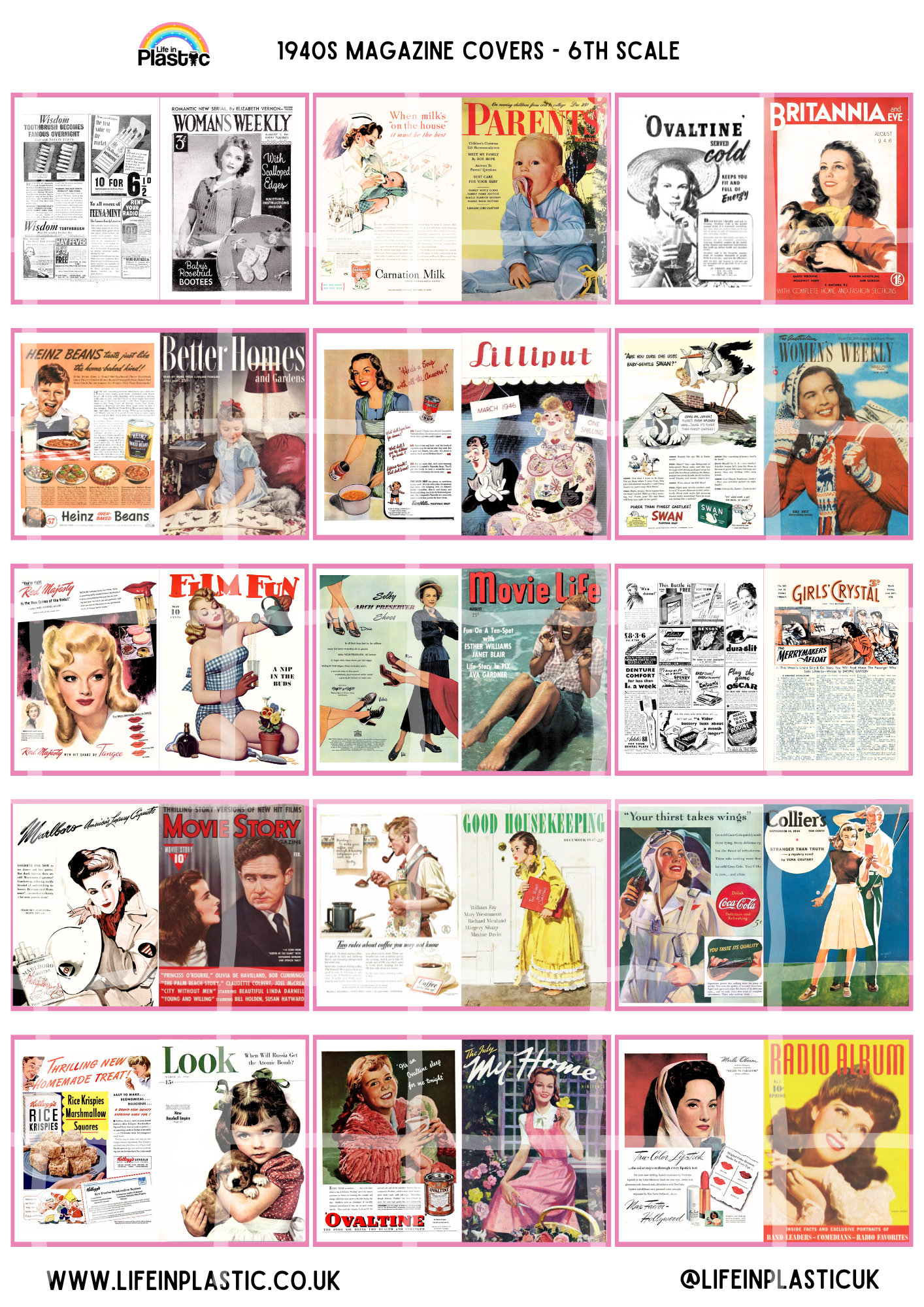 1940s Miniature Magazine Covers - 12th + 6th Scale for Dollhouse ...