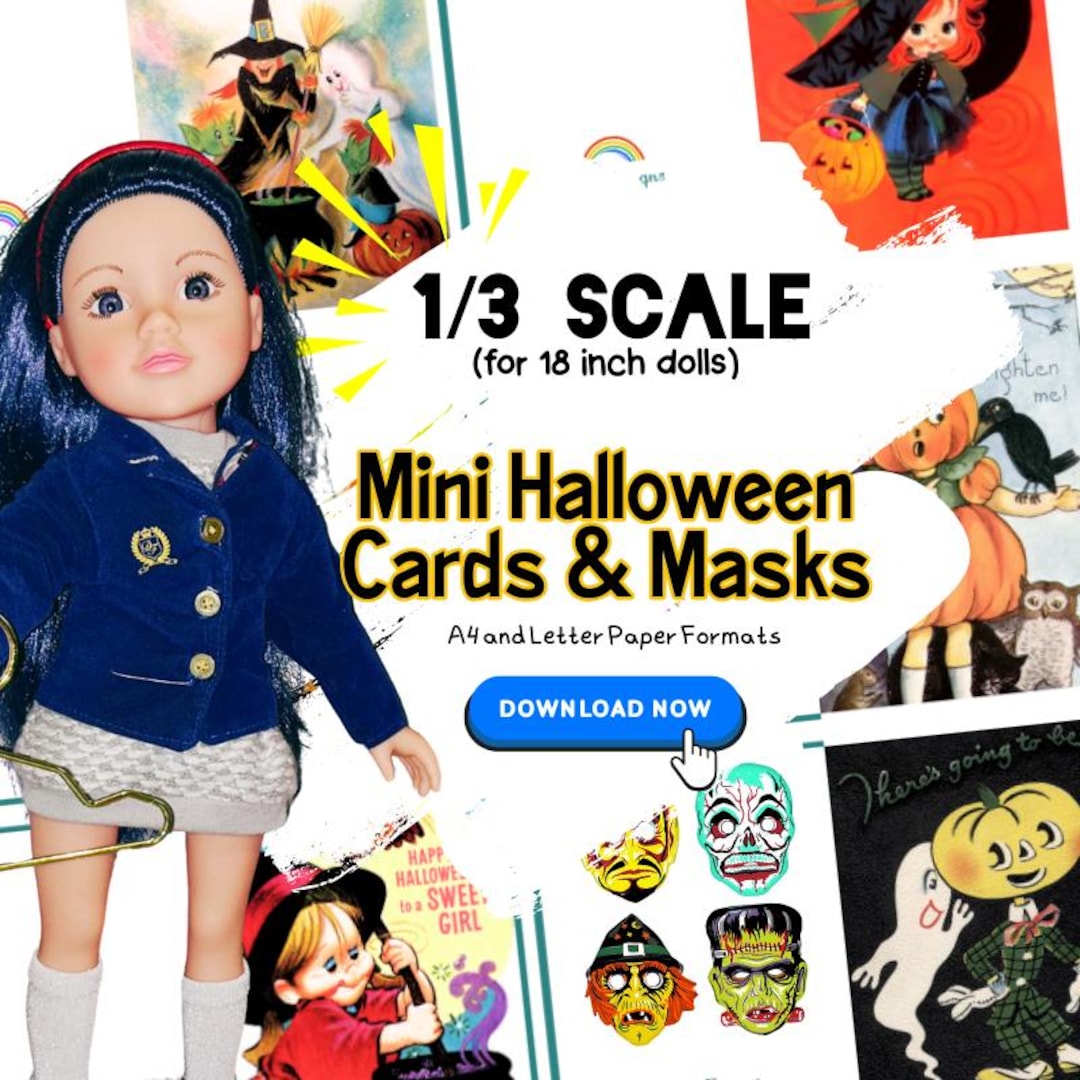 Miniature Halloween Cards + Paper Masks and Decorations - 3rd Scale for ...