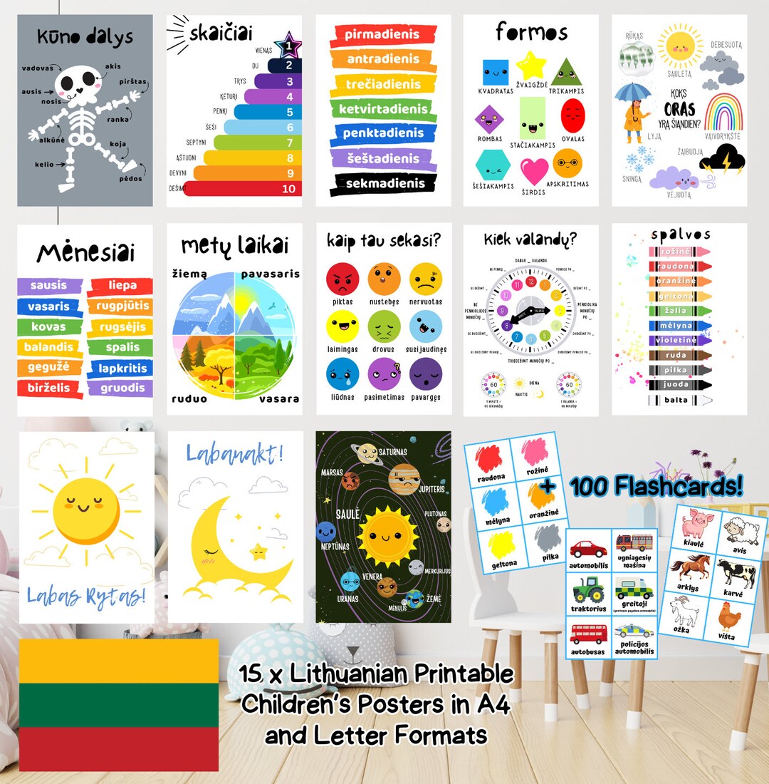 Lithuanian Language Lietuvių Kalba Printable Educational Classroom ...