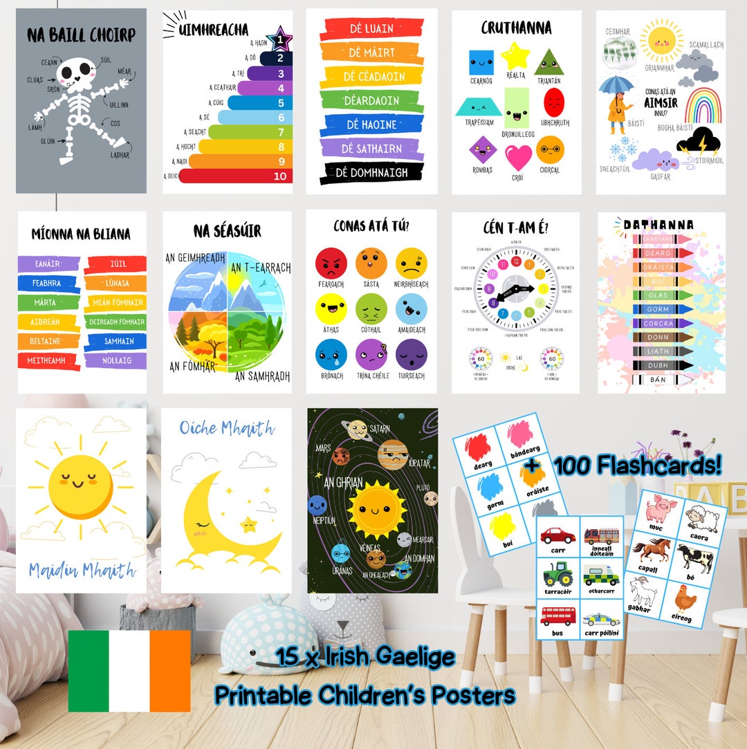 Irish Gaelic Gaelige Language Printable Educational Classroom / Nursery ...
