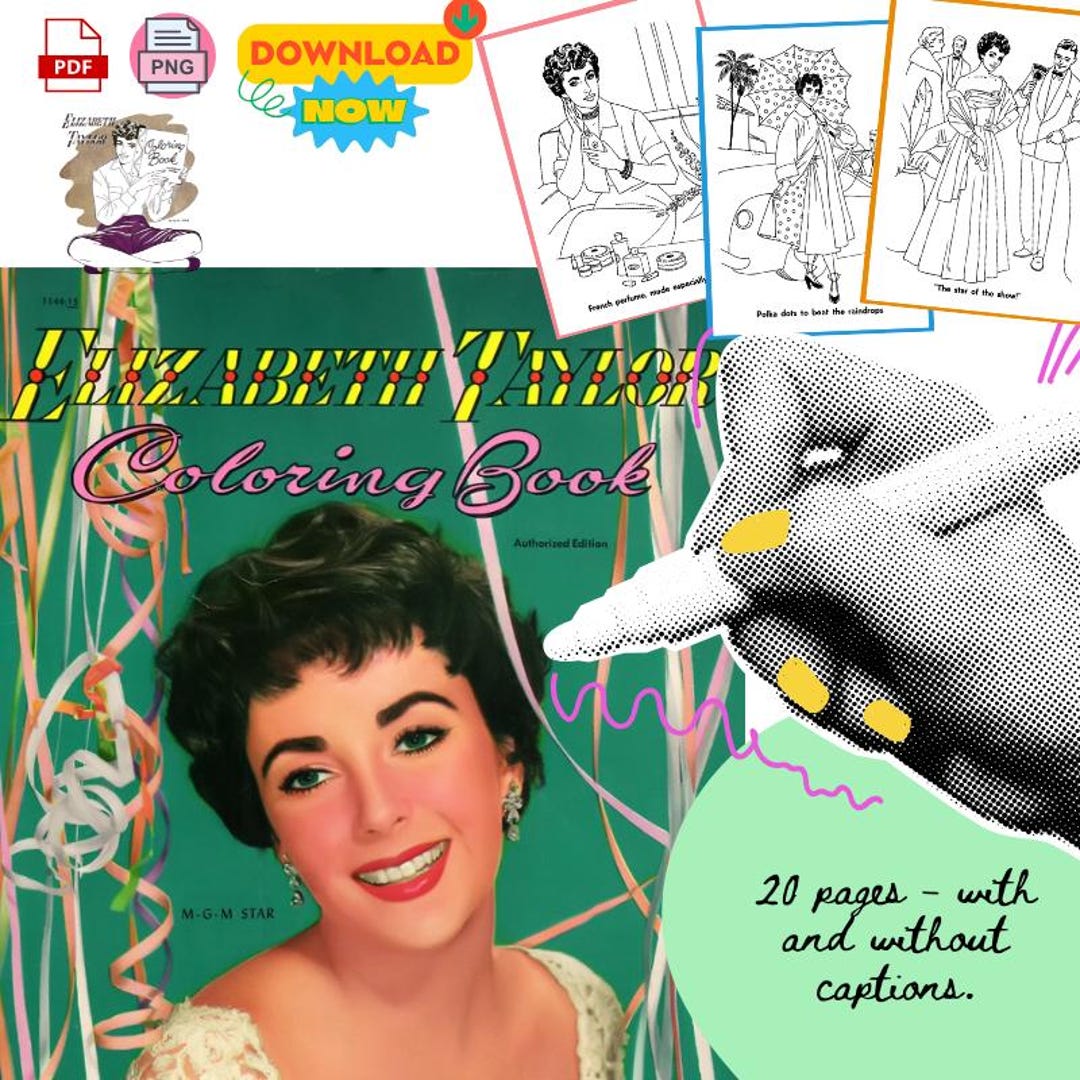 Vintage Elizabeth Taylor Coloring Book – 1950s Hollywood Glamour (PDF ...