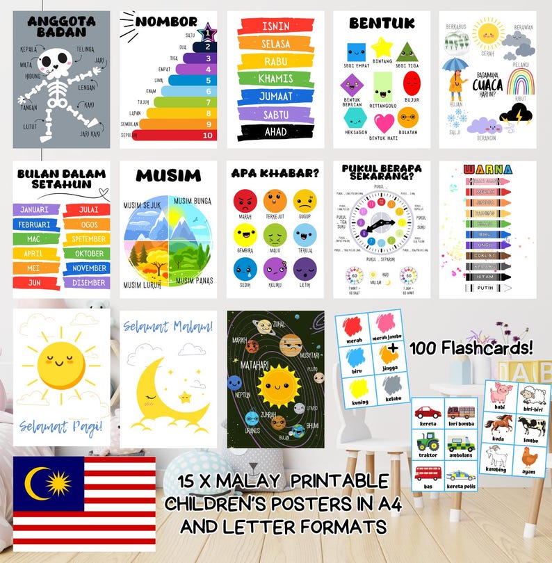 Malay Language Bahasa Melayu Printable Educational Classroom / Nursery ...