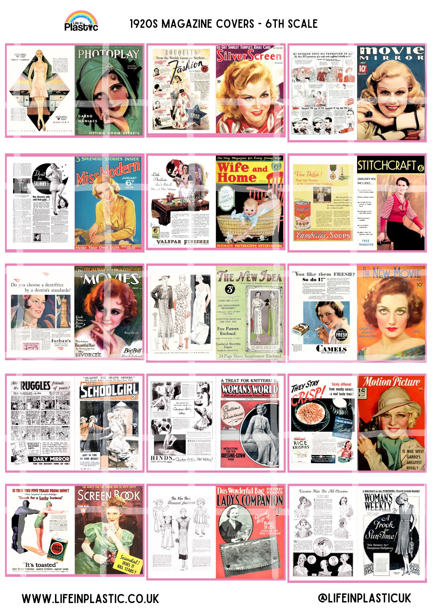 1930s Miniature Magazine Covers 12th 6th Scale for Dollhouse / Fashion ...