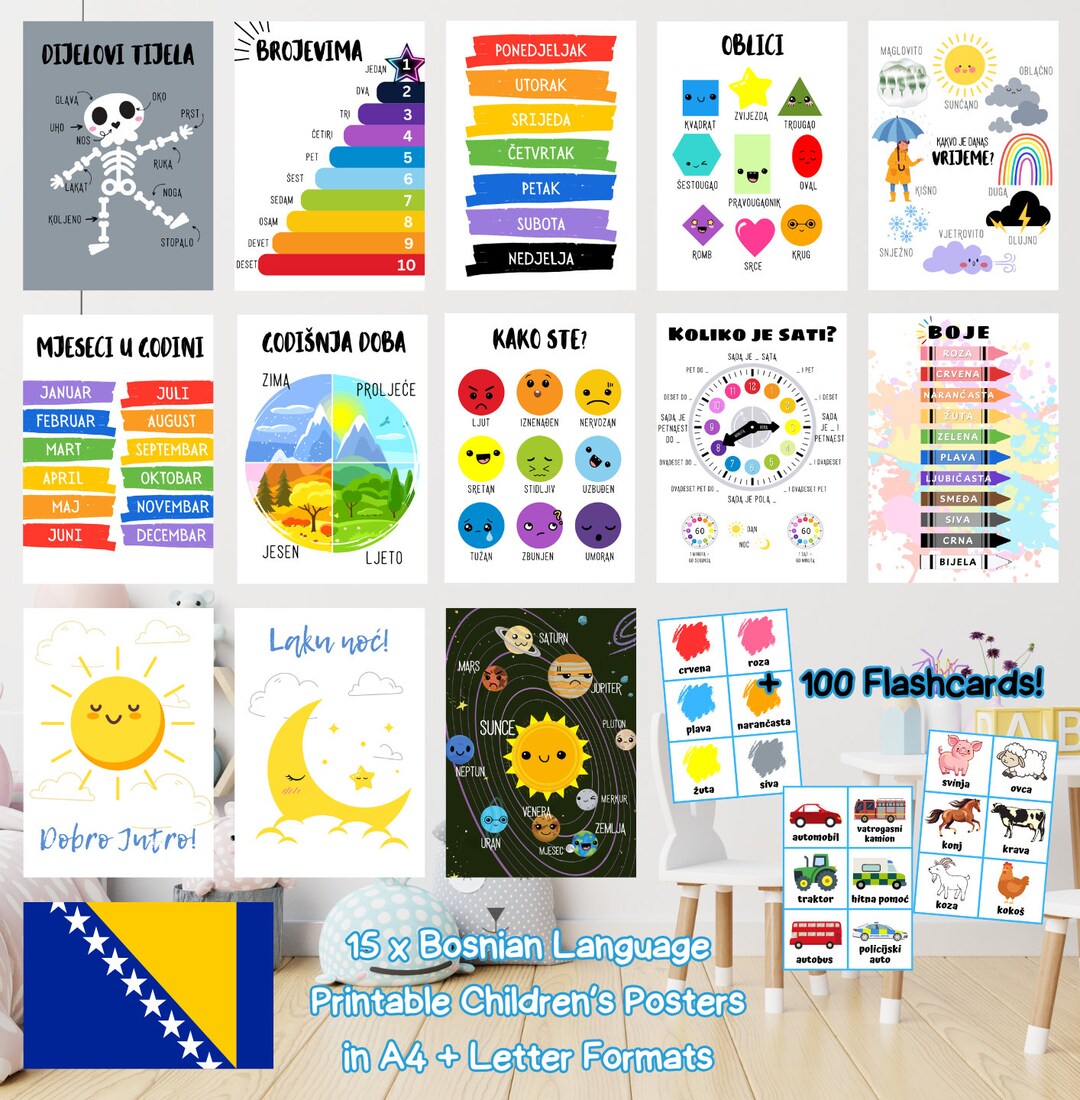 Bosnian Language Bosanski Printable Educational Classroom / Nursery ...