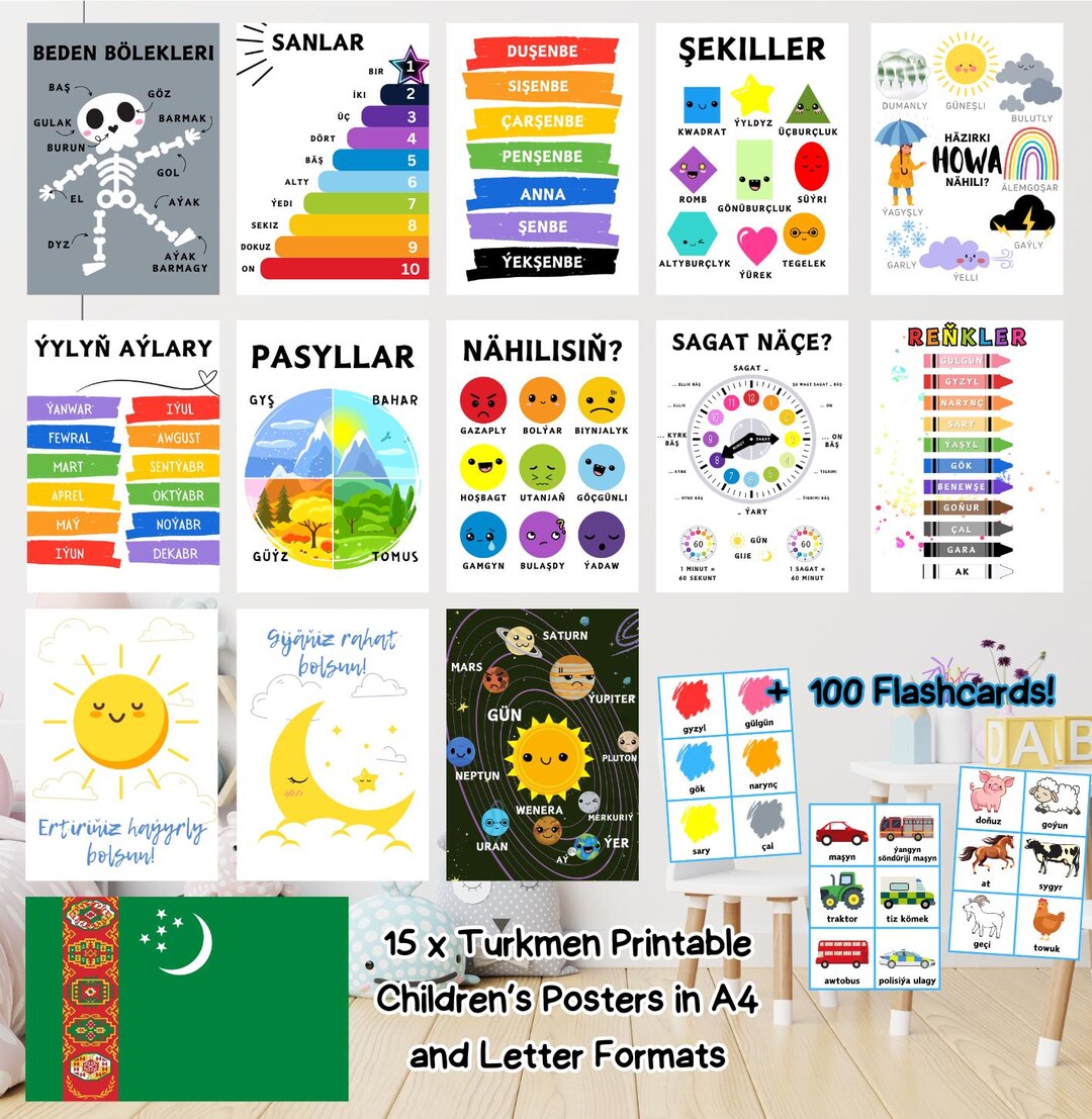 Turkmen Language Türkmençe Printable Educational Classroom / Nursery ...