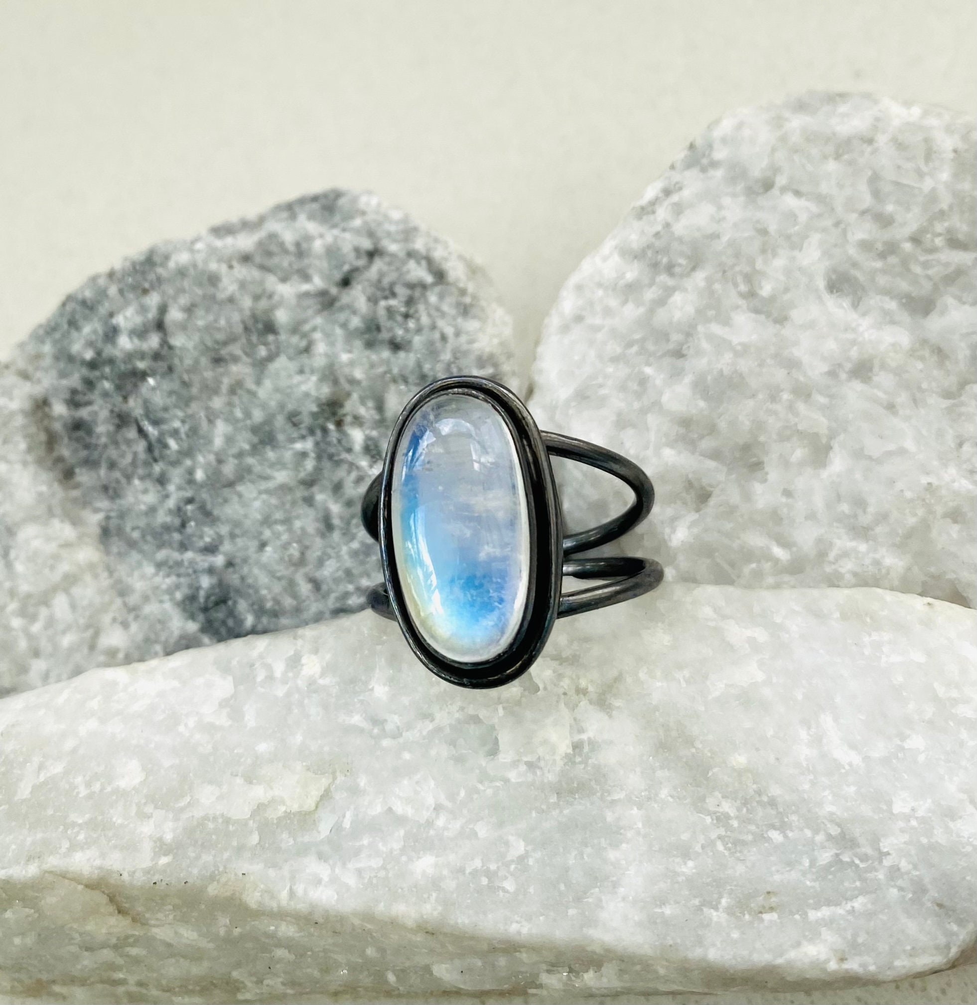 Size 6.5 Natural Moonstone Ring Genuine Moonstone Ring Black | Etsy