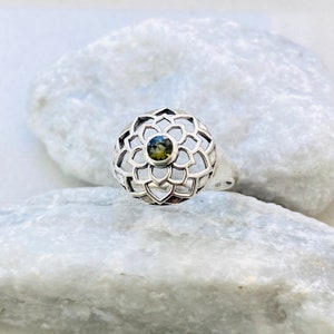 CELTIC LOTUS FLOWER Very Rare Genuine Natural Faceted Moldavite Ring ...