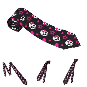 Adjustable Unisex Pink Black Star Skull Printed Necktie, Alternative ...