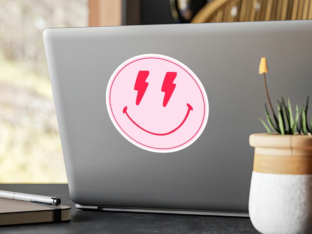Pink Lightning Smiley Face Vinyl Die-cut Stickers | Hapy Face Trendy ...