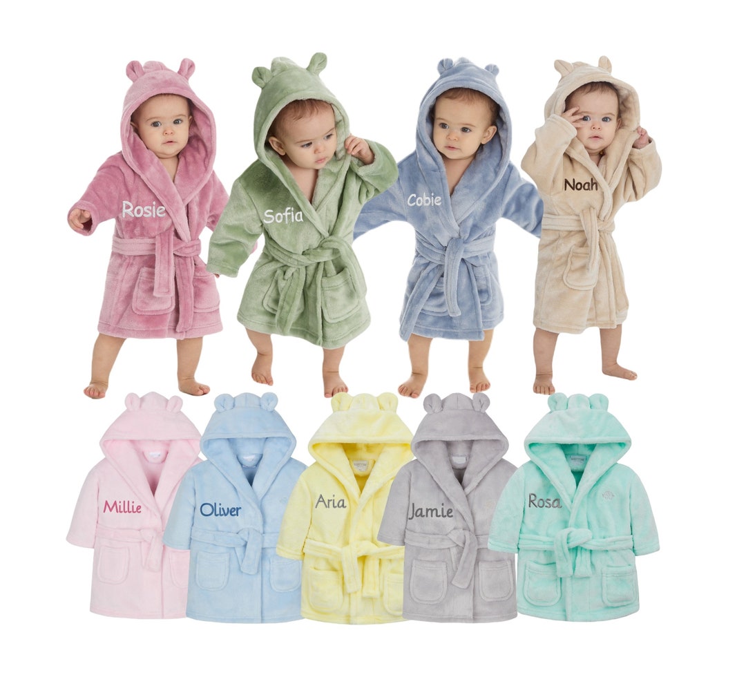 Embroidered Baby Bath Robe Dressing Gown Boy Girl Gift Soft Teddy Ears ...
