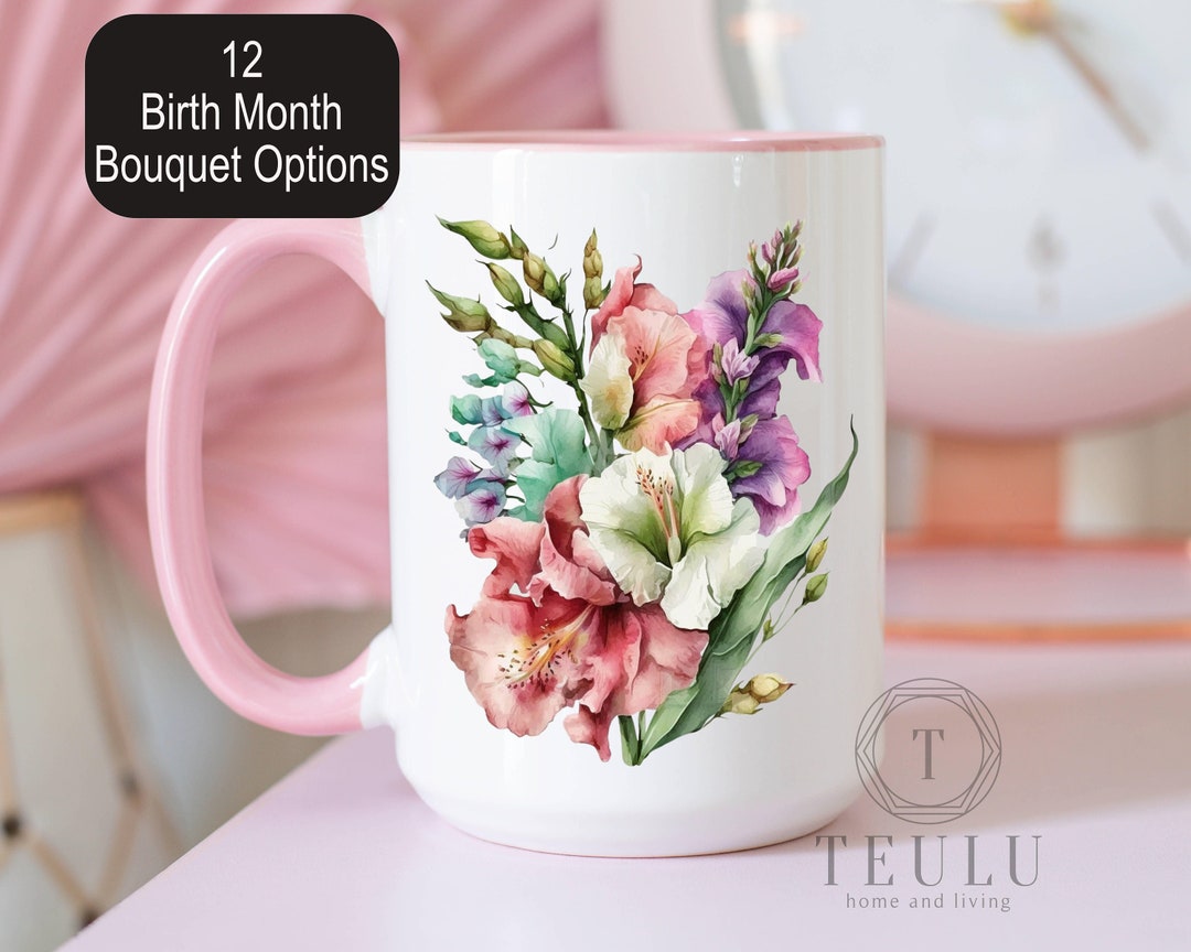 Customizable Birth Flower 15oz Ceramic Mug, Coffee Lover Gift Idea ...