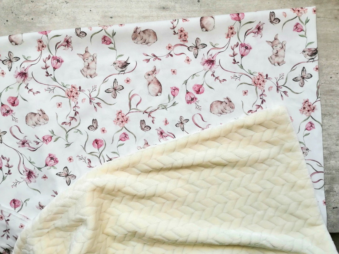 Pink Bunny Baby Girl Blanket, Bunny Nursery Bedding, Hare Crib Blanket ...