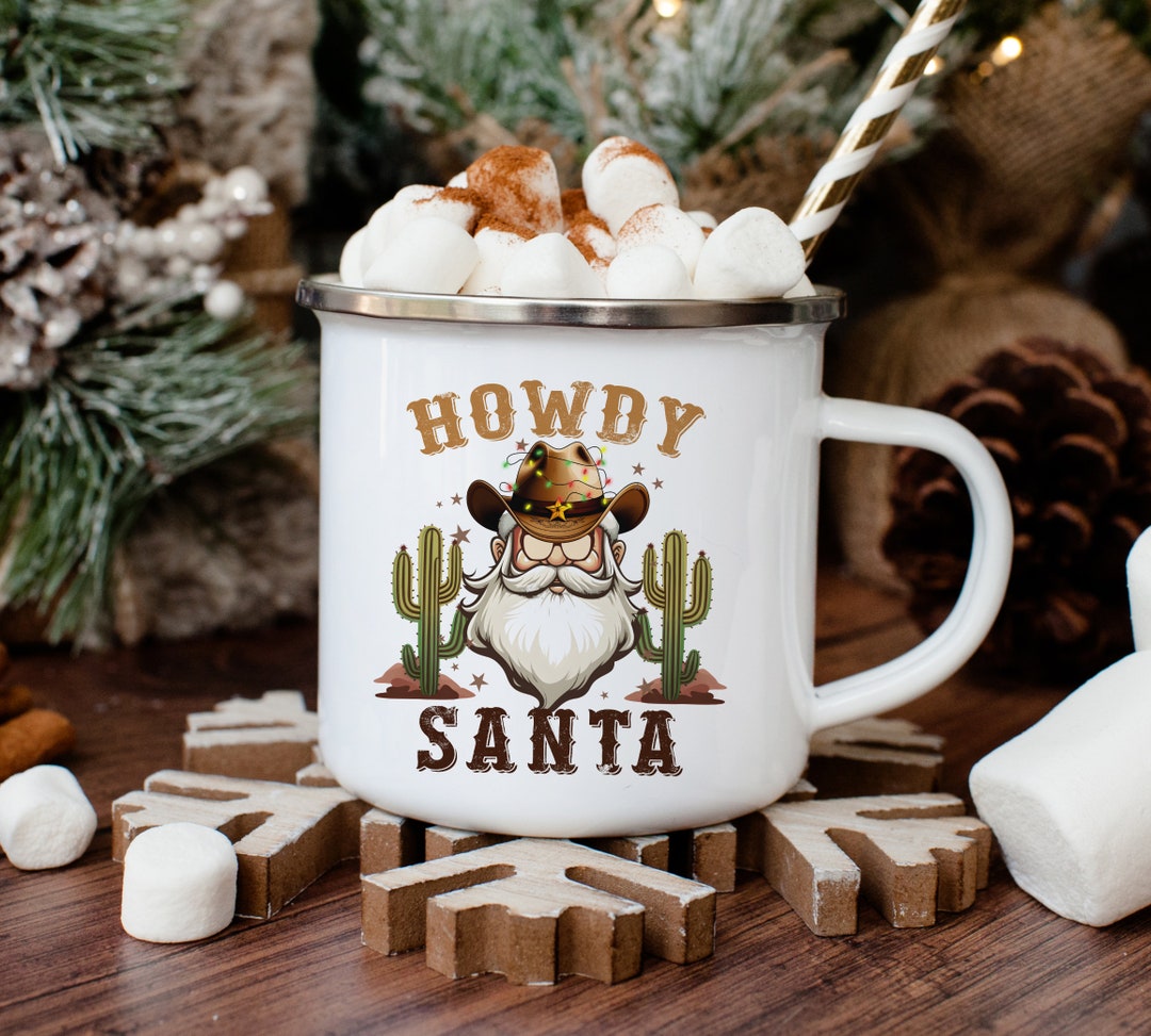 Western Cowboy Santa Cup Howdy Christmas Enamel Mug for - Etsy
