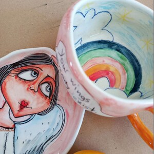 Whimsical Ceramic Tea Cup With Saucer, Uplifting Gifts for Women, Artsy ...