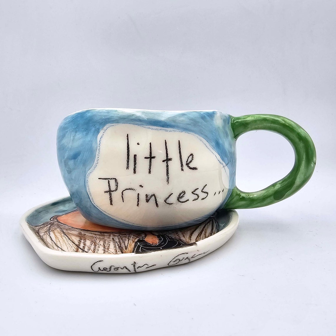Cute Princess Coffee Mug, Handmade Stoneware Cup, Hand Painted Tea Cup ...