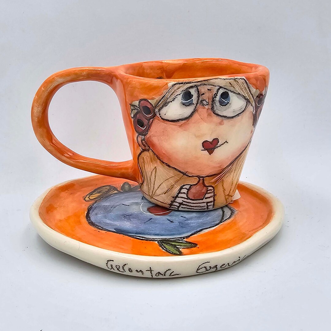 Colorful Coffee Cup, Ceramic Espresso Cup With Handle and Saucer ...