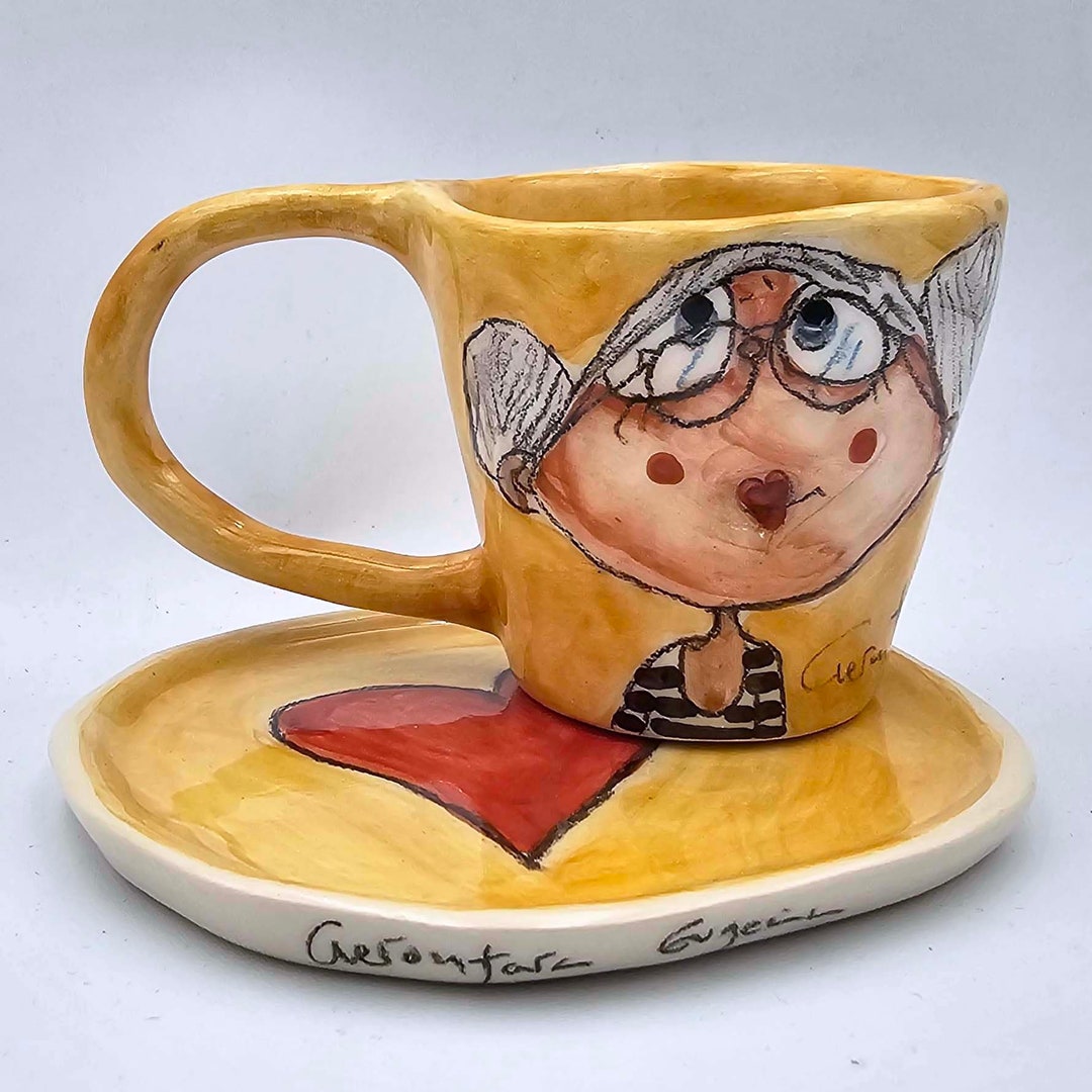 Handmade Ceramic Espresso Cup With Plate, Pottery Coffee Mug With ...