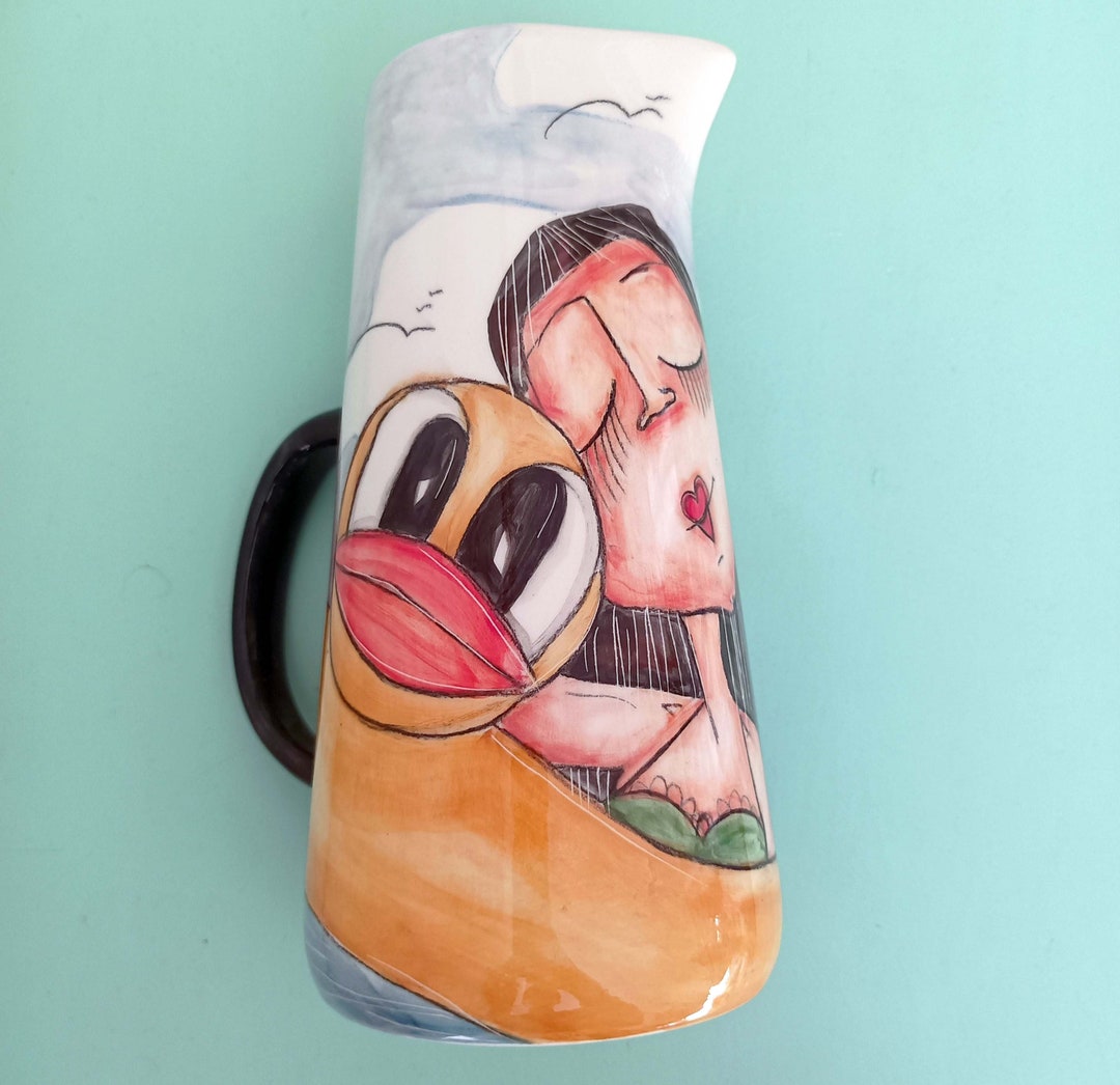 Ceramic Pitcher Handmade, Hand Painted Pottery Jug, Beach House ...
