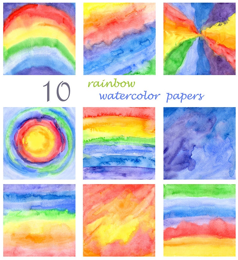 Rainbow Watercolor Digital Paper Set 2 - Commercial Use Hand-painted ...