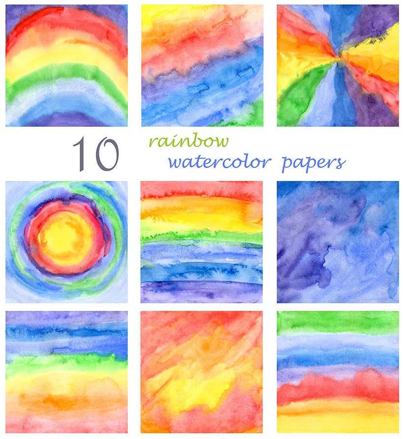 Rainbow Watercolor Digital Paper Set 2 - Commercial Use Hand-painted ...