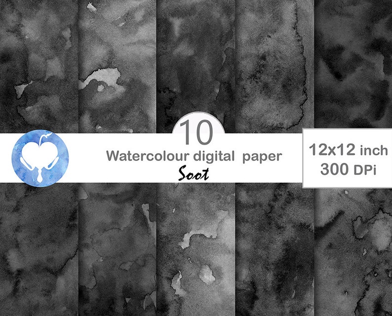 Digital Paper - Soot, Commercial Use Watercolor Texture Black ...