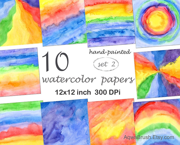 Rainbow Watercolor Digital Paper Set 2 - Commercial Use Hand-painted ...