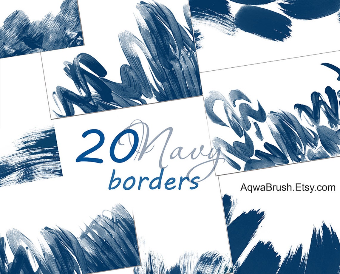 Navy Borders Clipart - Commercial Use Digital Paper Abstract Watercolor Border Background ...