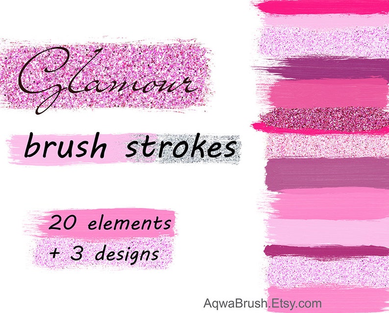 Brush Strokes Clipart Glamour - Pink Purple and Glitter Barushstroke ...