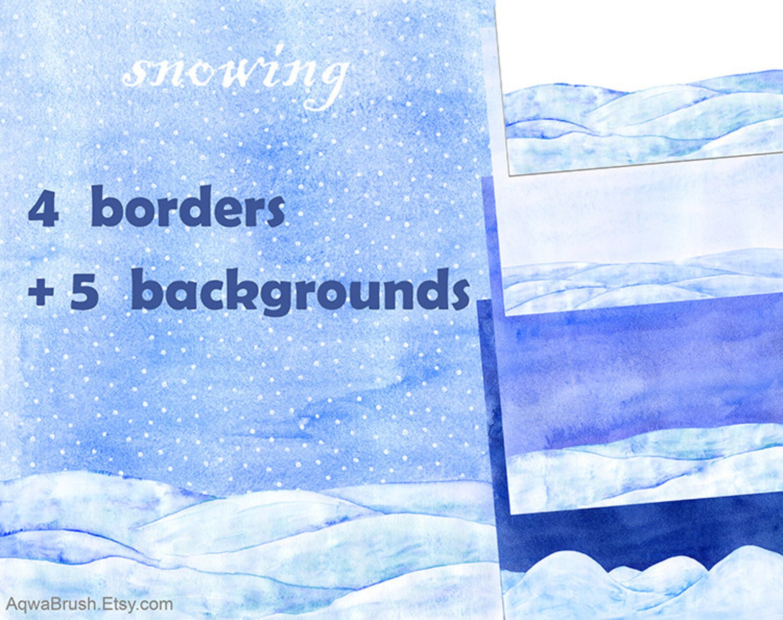 Snowing Watercolor Clipart Border and Background Commercial Use Winter ...