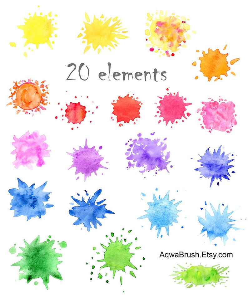 Splashes Watercolor Clipart Commercial Use Hand-painted Rainbow Splash ...