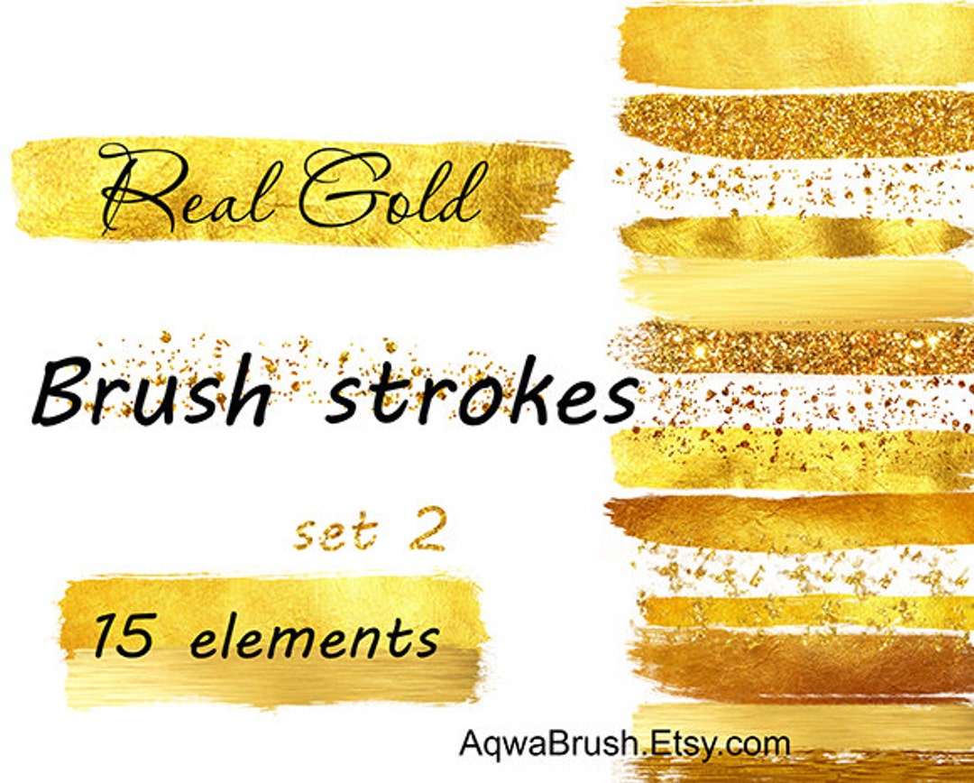Real Gold Brush Strokes Clipart 2 - Commercial Use Gold Glitter ...