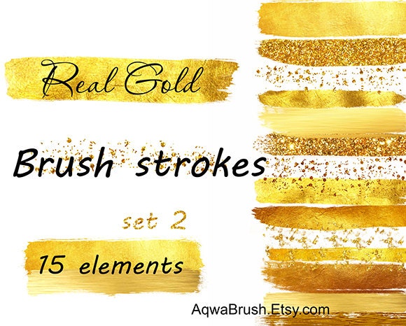Real Gold Brush Strokes Clipart 2 - Commercial Use Gold Glitter ...