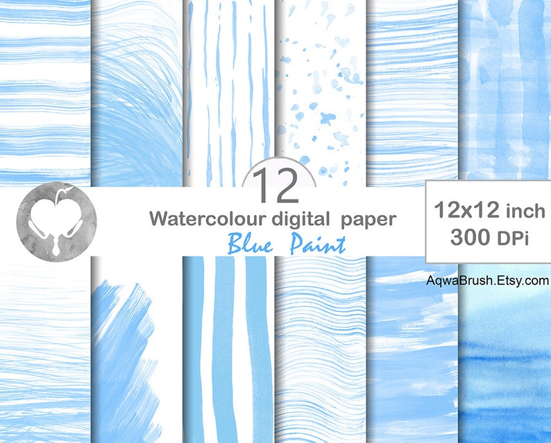 Blue Paint Digital Watercolor Paper Commercial Use Hand - Etsy