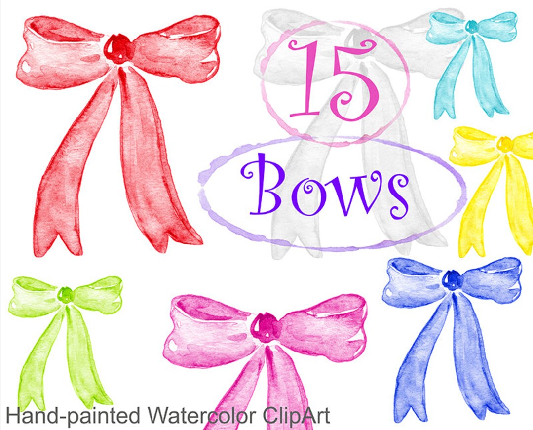 Watercolor Clipart - Bows, Commercial Use Multicolor Bow, Bowknot ...