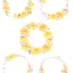Yellow Roses Wreath Commercial Use Clipart Yellow Flower Floral Boho ...