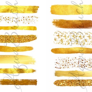 Real Gold Brush Strokes Clipart 2 - Commercial Use Gold Glitter ...