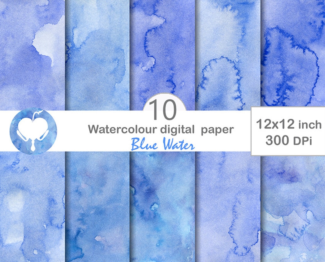 Watercolor Digital Paper Blue Water, Commercial Use Digital Background ...