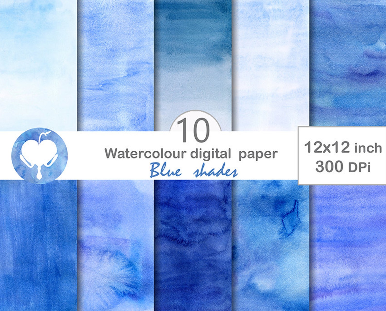 Blue Shades Digital Paper Watercolor Hand Painted Abstract Texture ...